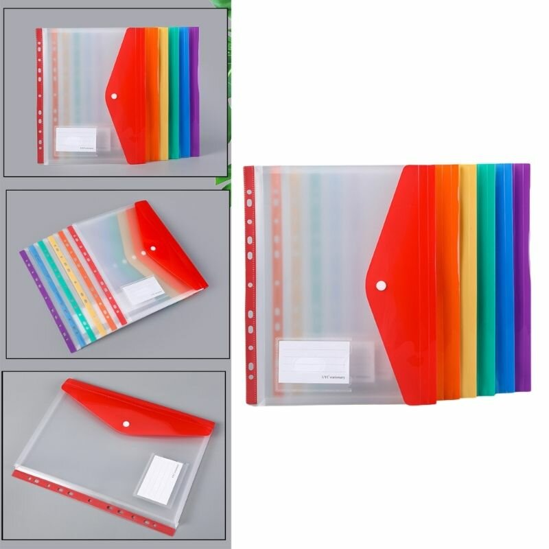 6 прозрачных пакетов для файлов формата А4 с отрывными листьями на 11 отверстий смешанного цвета