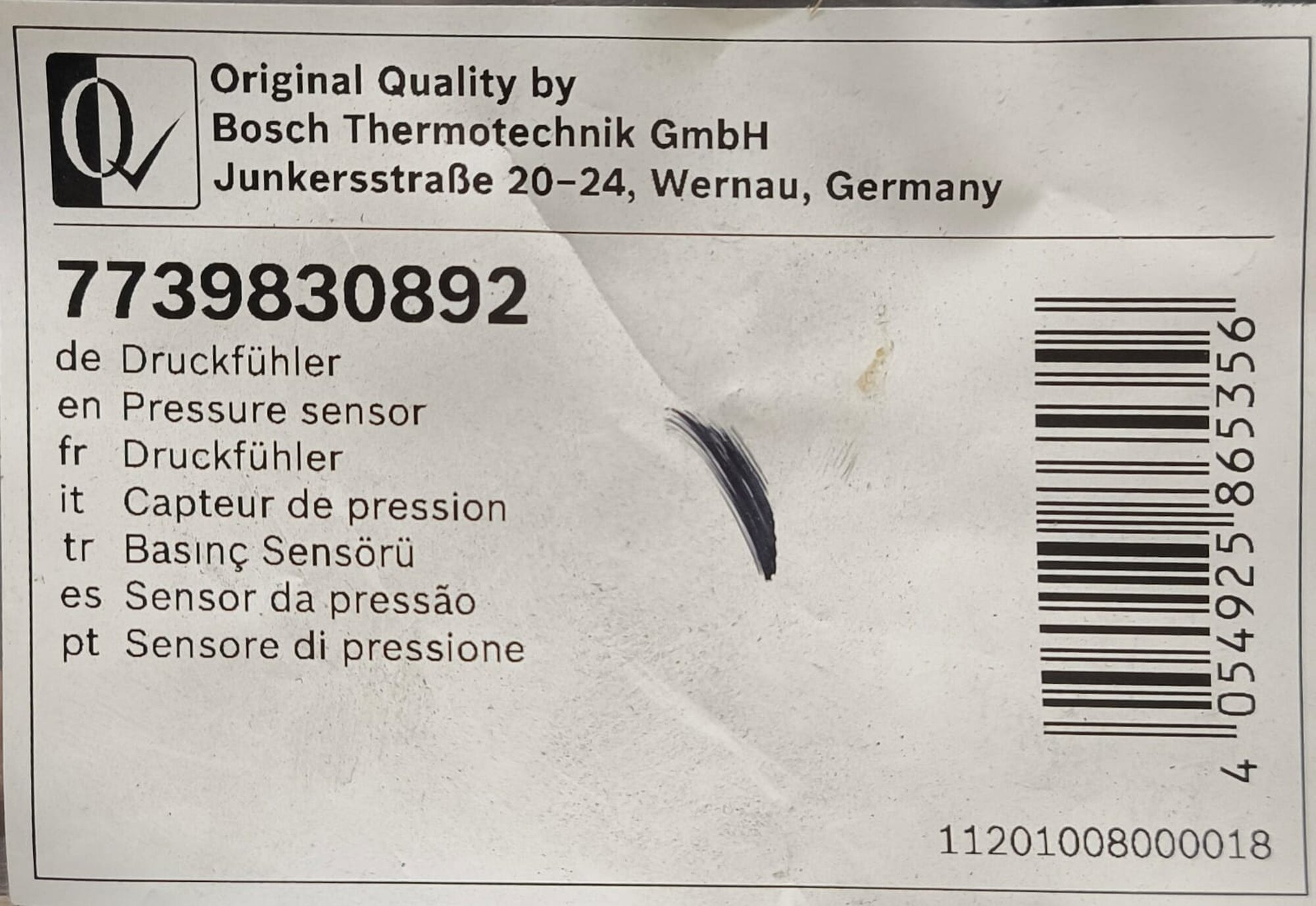 Датчик давления Bosch 7739830892, для котлов/систем отопления, 1 штука — фото 1