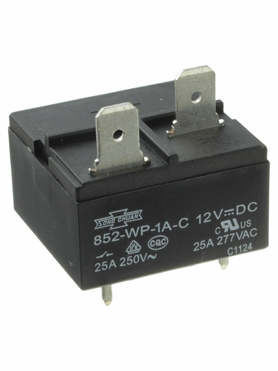 Реле 12В, 1 группа 25А 250В AC Song Chuan 852-WP-1A-C 12VDC SPST-NO 1A