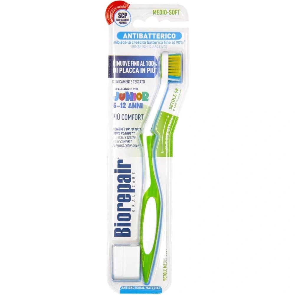 Детская зубная щетка Biorepair CURVE Junior Medium Soft (с 6 до 12 лет) Зеленая