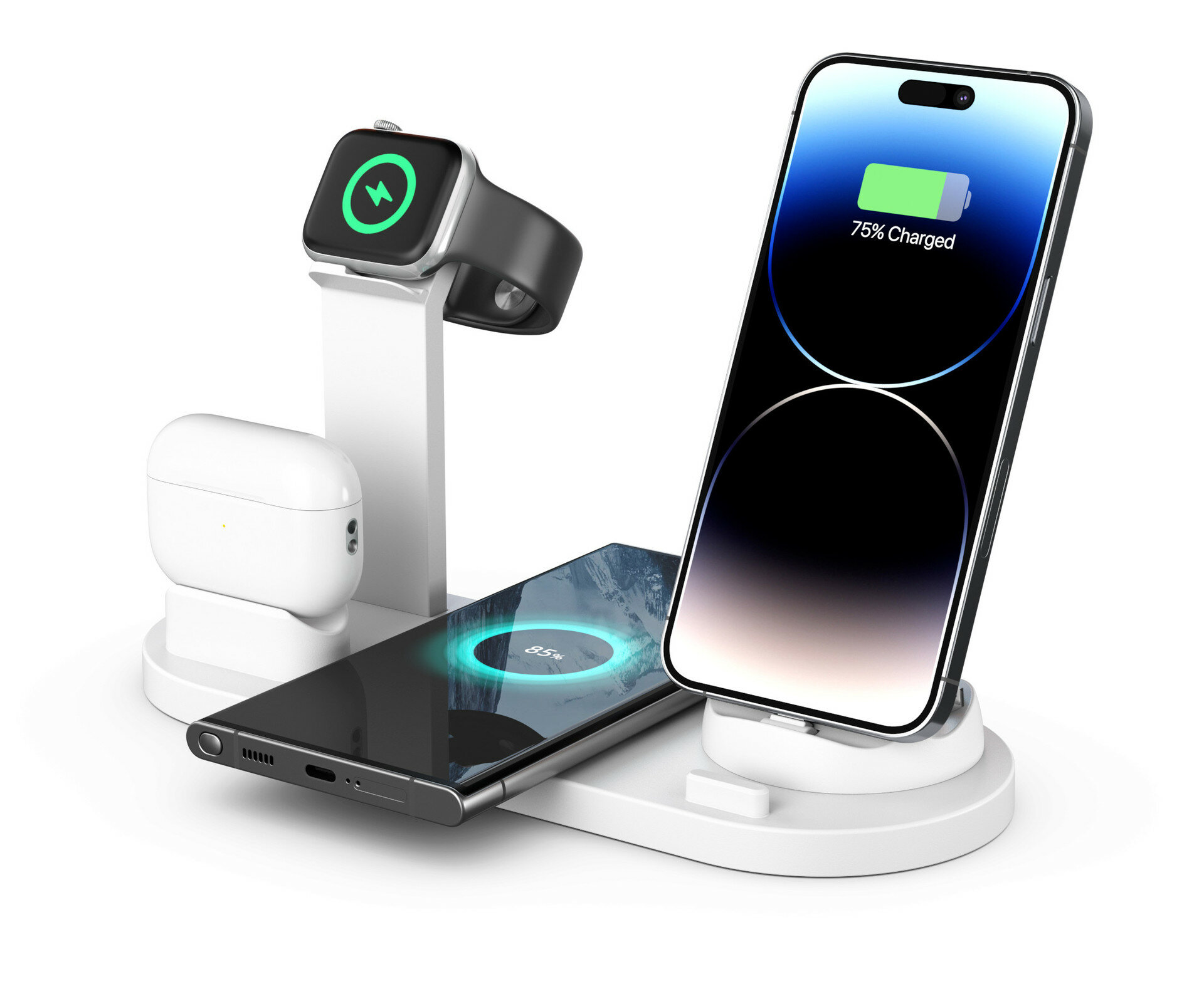 Белый беспроводной зарядный коврик 15 Вт для iPhone, Apple Watch и наушников, быстрая зарядка
