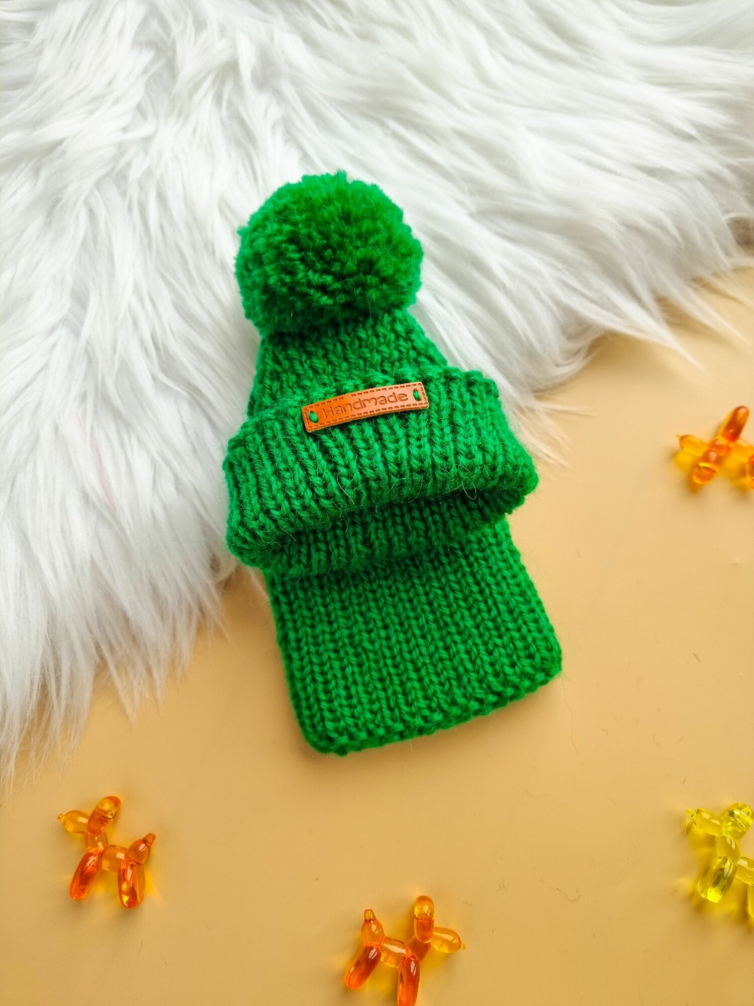 Вязаная шапка для животных с открытыми ушками, св. зеленый, S