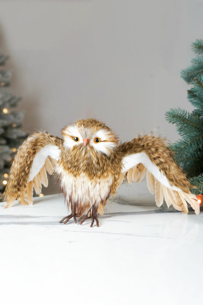 Декоративная фигура летящая сова идвиг, искусственный мех, перо, 60 см, Winter Deco 1135231