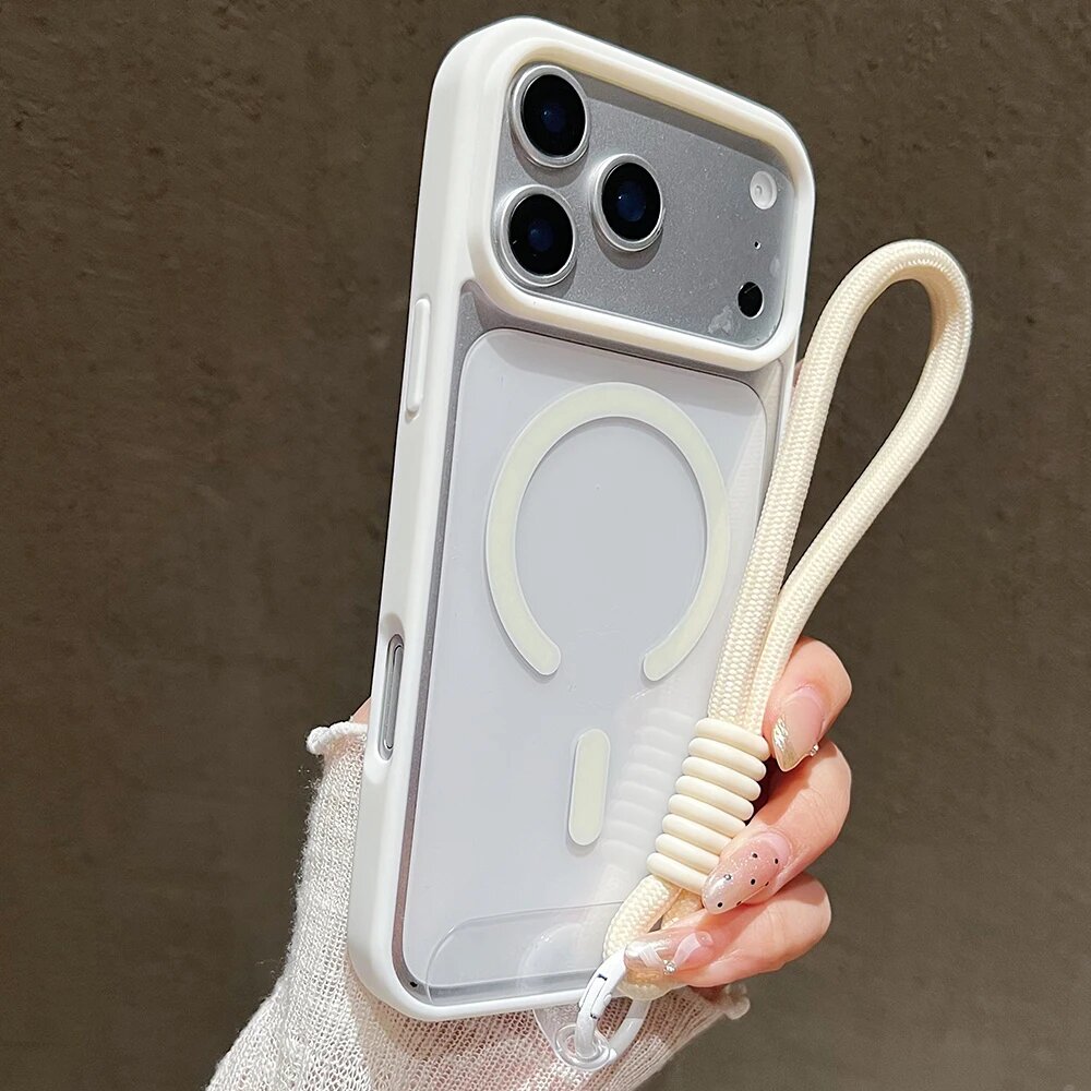 Роскошный прозрачный чехол для телефона со шнурком для iPhone 17, 16, 15, 14, iPhone12, Белый, белый