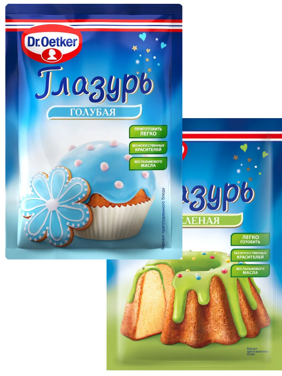 Глазурь кондитерская Dr. Bakers зеленая+голубая , 2шт по 90 г