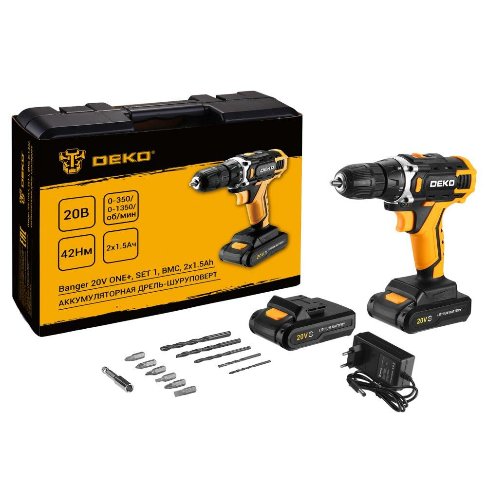 Аккумуляторная дрель-шуруповерт DEKO Banger 20V ONE+ SET1 в кейсе 2х1.5Ач 42Нм 083-1110