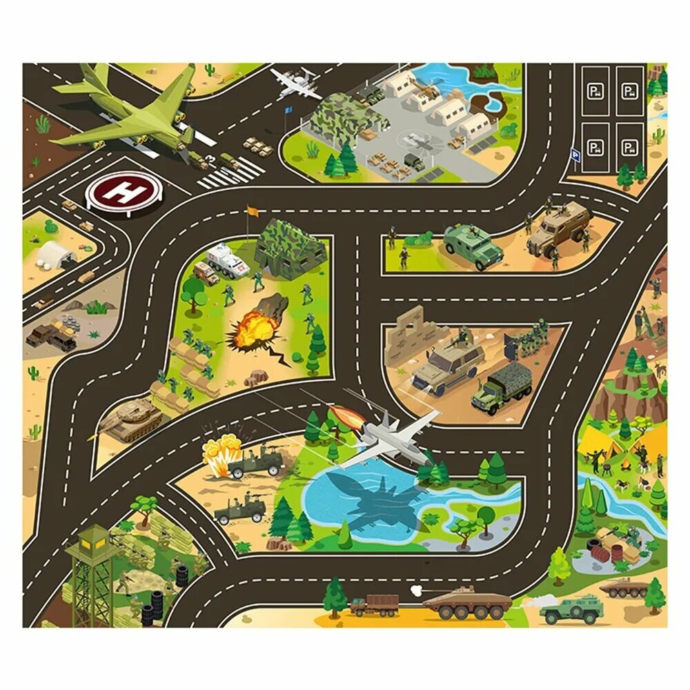 Коврик для игр с дорожной разметкой для детей, нетканый материал, 80x70 см, много тематических карт парковки
