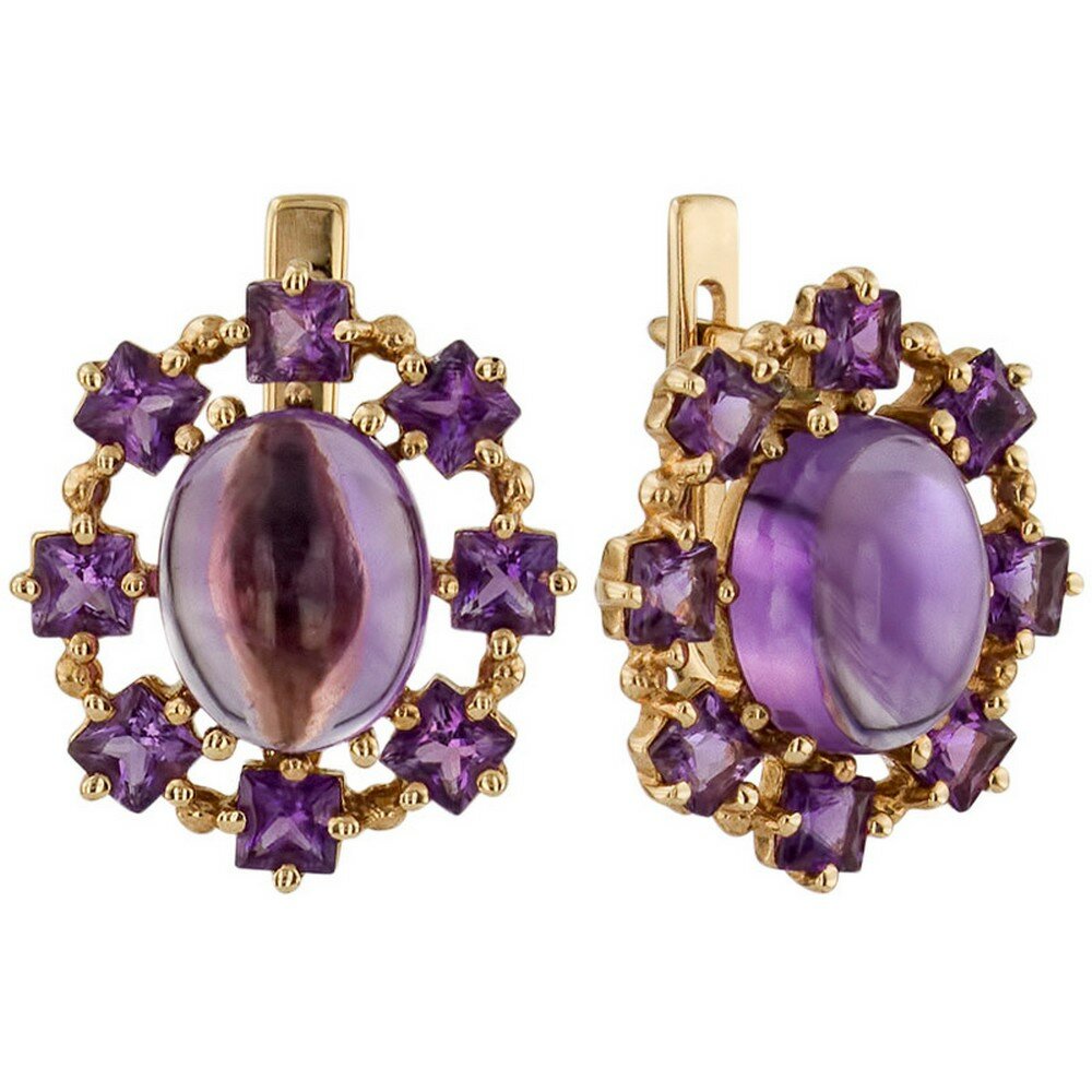 Серьги, желтое золото, 585 проба, аметист