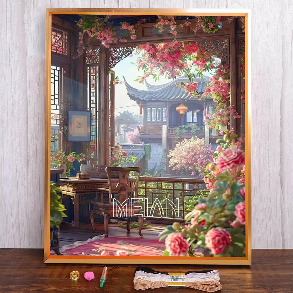 MEIAN Набор для вышивания,30x40CM,14CT, Садовый коттедж