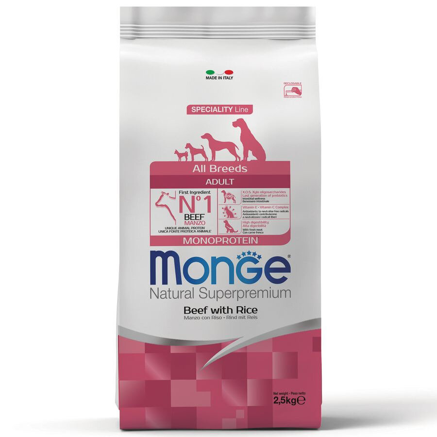Корм сухой Монж с говядиной и рисом для взрослых собак Monge Dog All Breeds Beef and Rice 2,5 кг