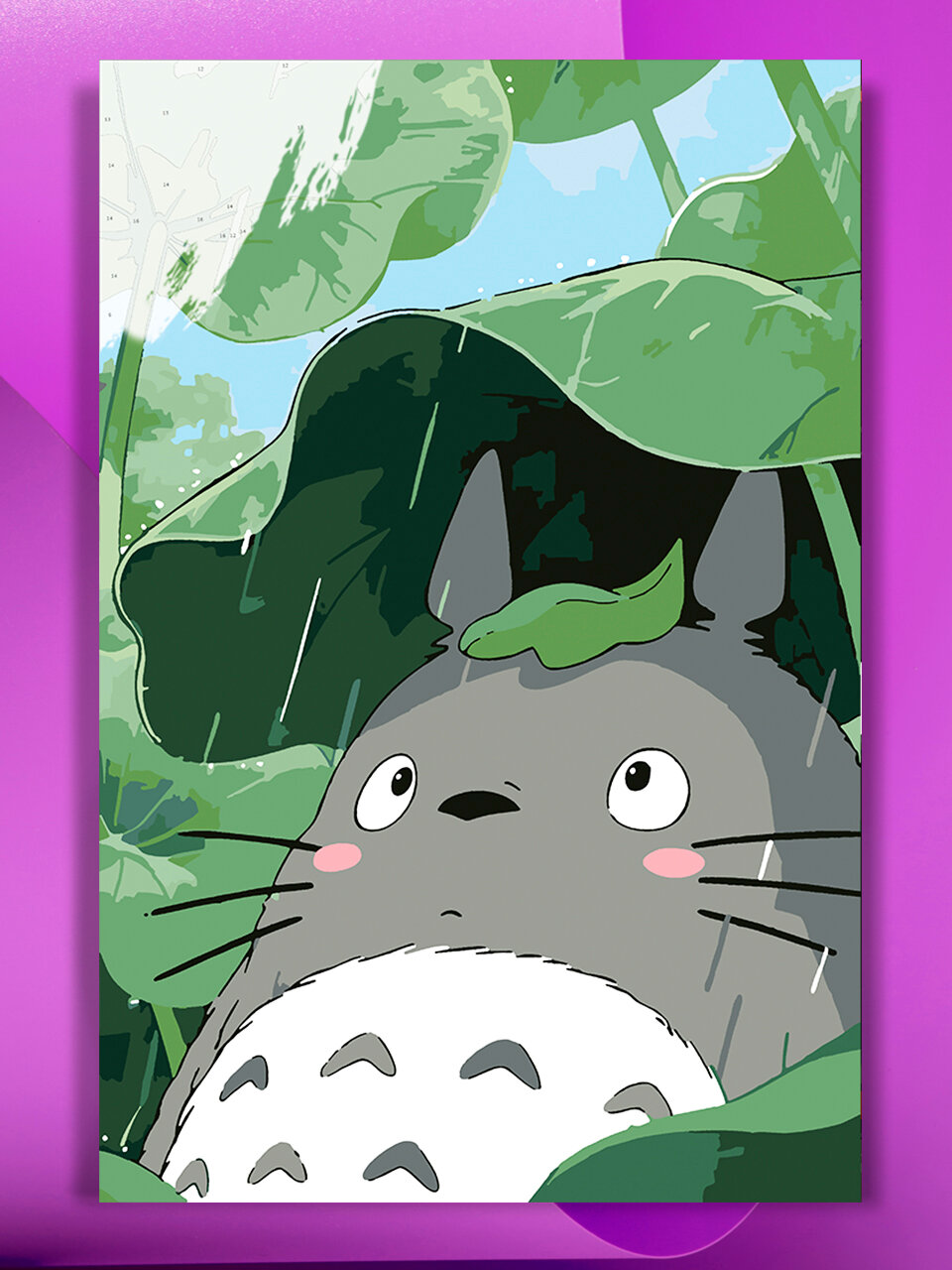 Картина по номерам на холсте Тоторо под дождем, 40 х 60 см