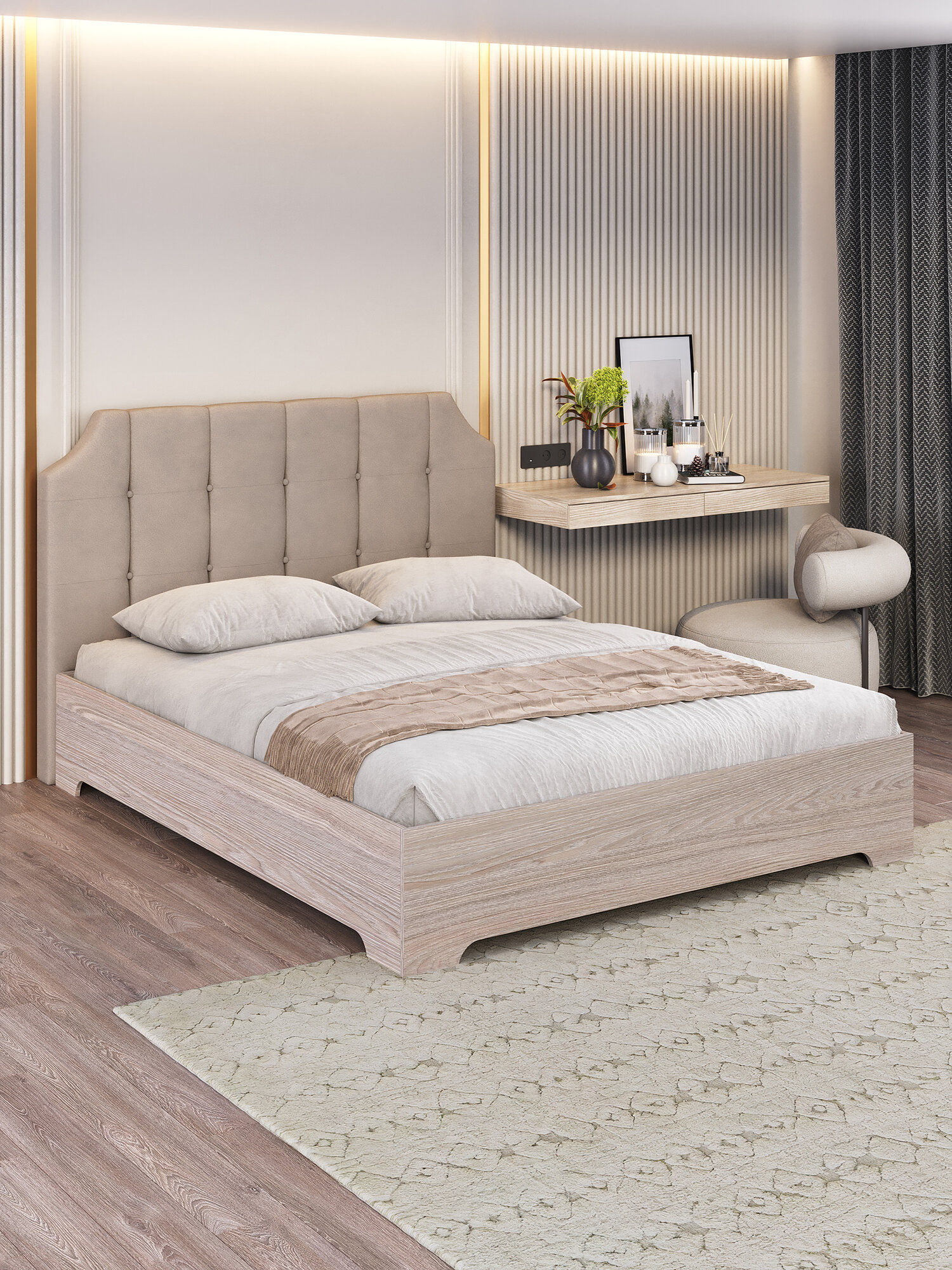 Есэндвич Адали Кровать двуспальная 160х200 (Анкор светлый/Замша Federica Nut) 211х1680х113 см