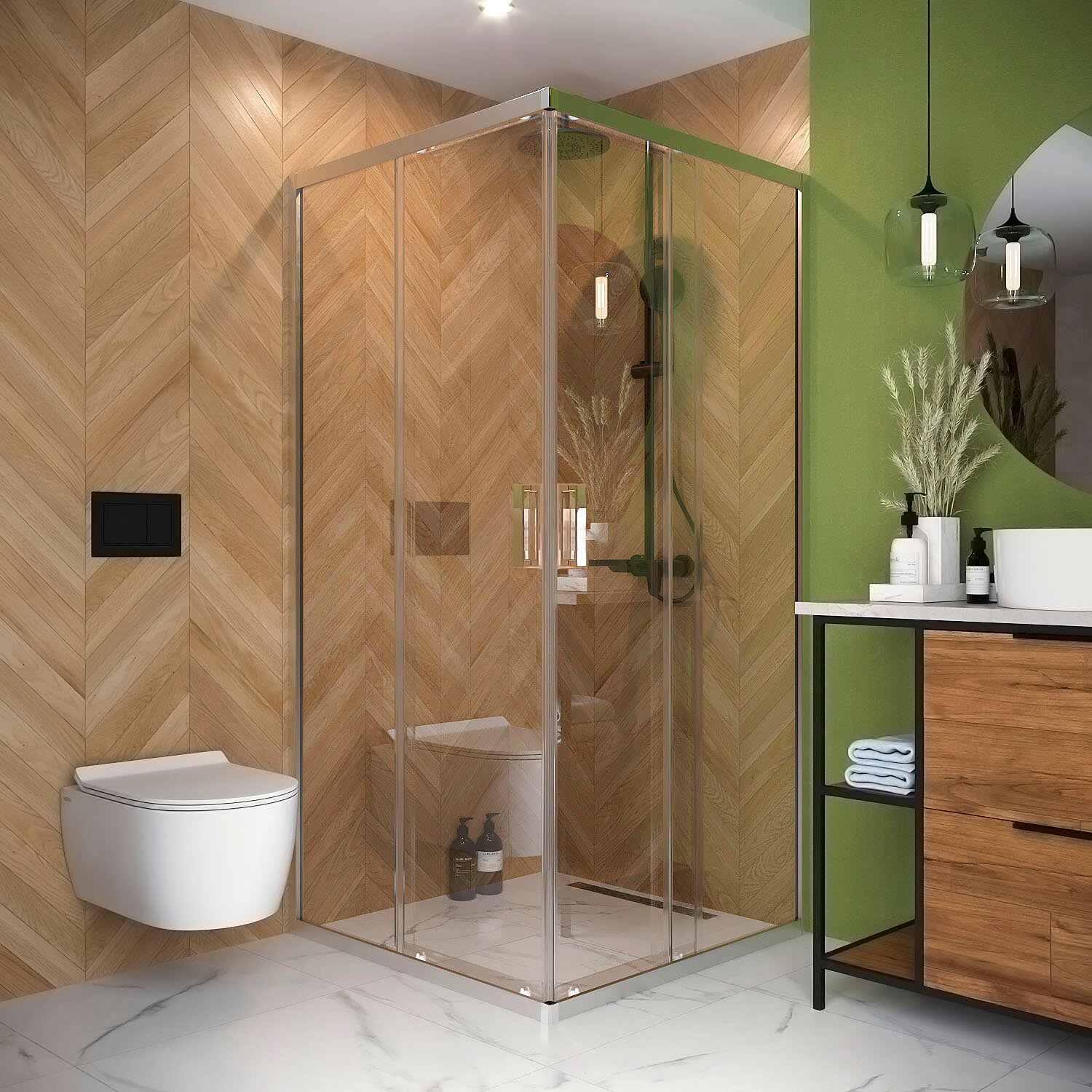 Душевое ограждение ударопрочное Cube V 90/90, толщина стекла 5 мм, прозрачное, серый профиль