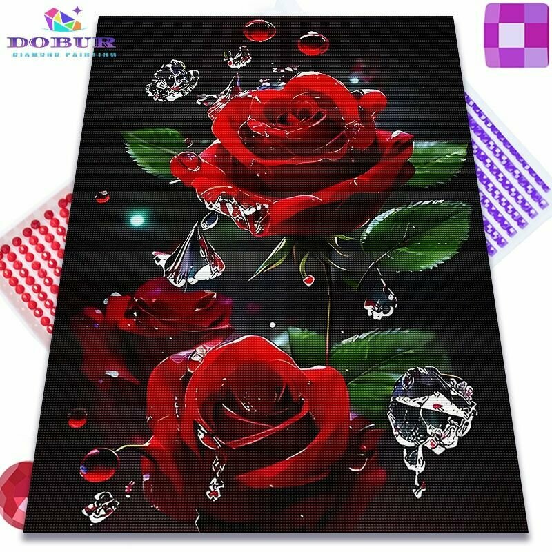DOBUR Алмазная Картина "Красная Роза", 30x40cm, Бриллианты Круглой, Без Рамы