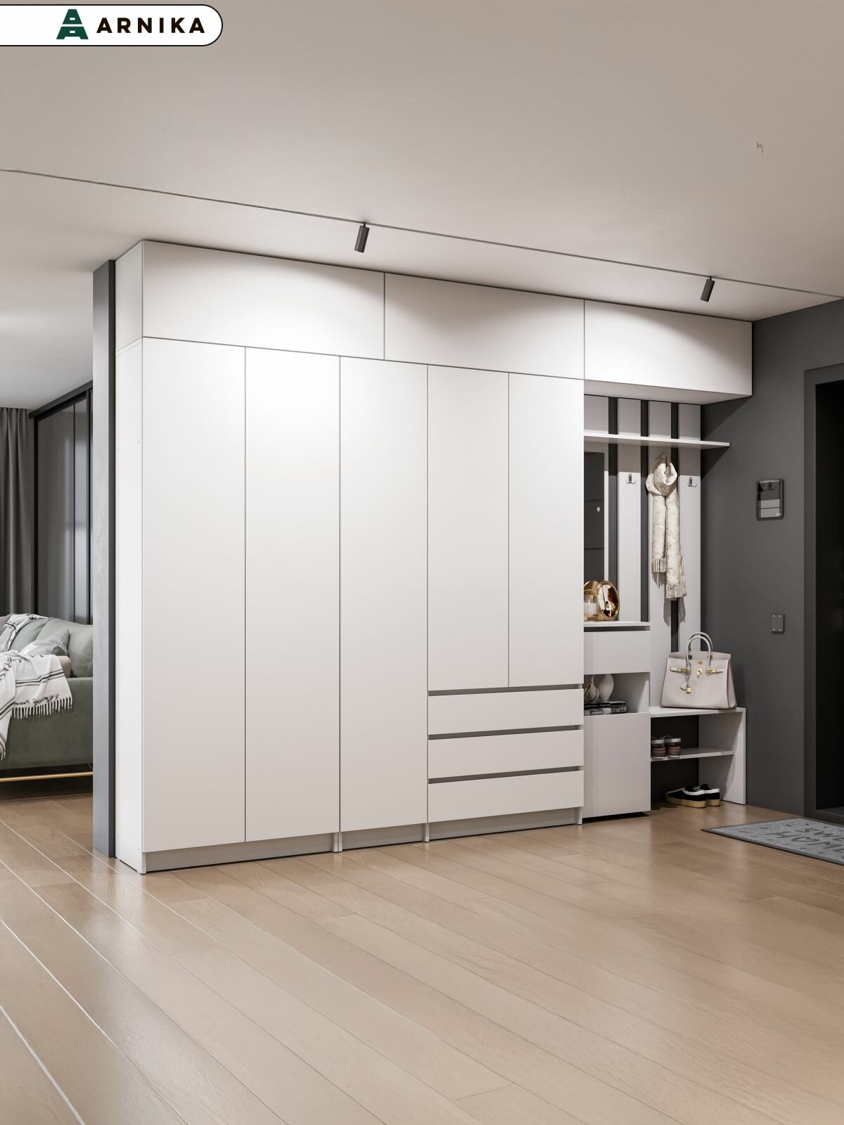 ARNIKA Прихожая Бали, вешалка с зеркалом 3м, белый