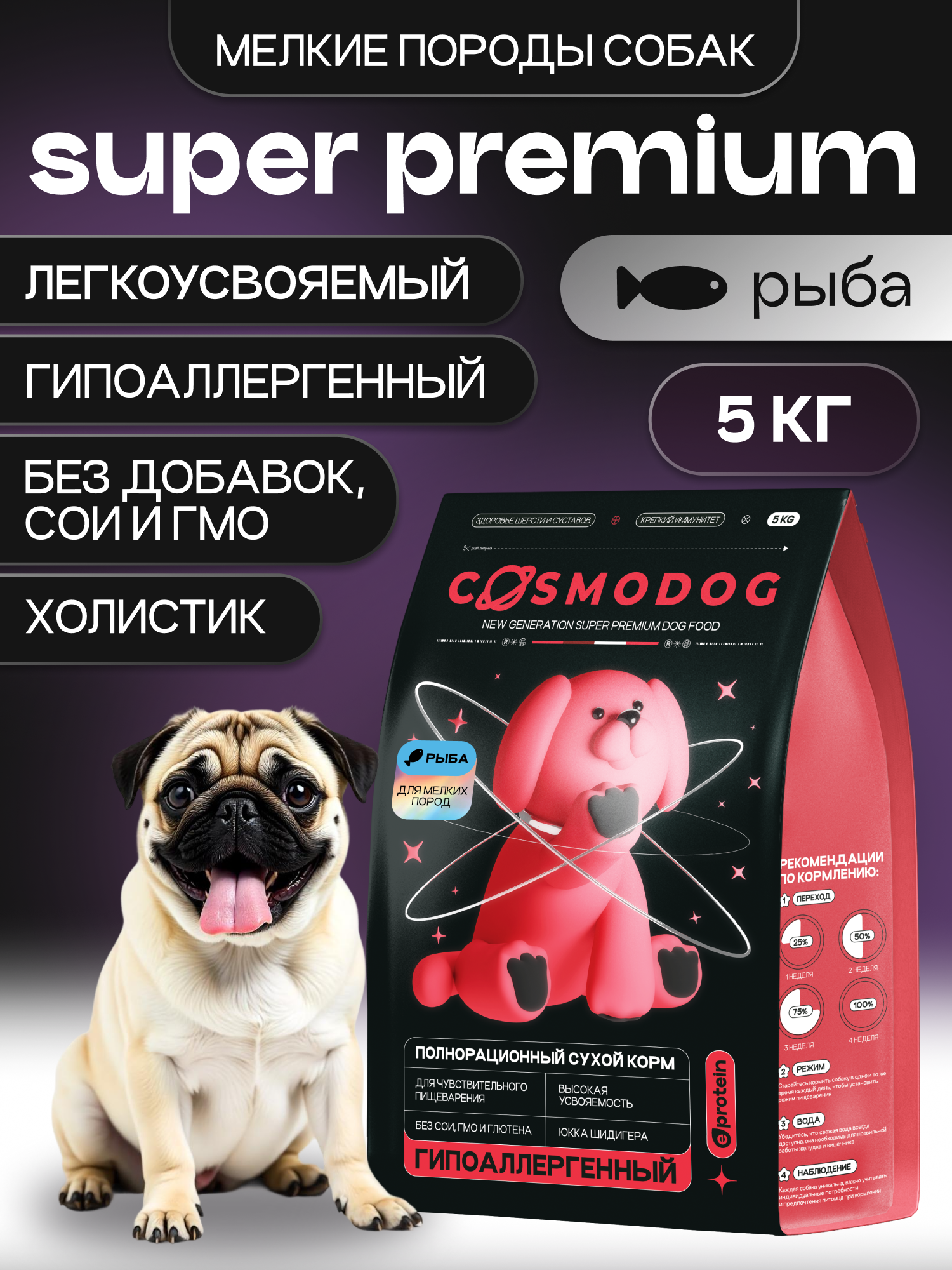 Корм для собак сухой 5 кг Cosmodog от Cosmopet с рыбой, гипоаллергенный холистик супер премиум-класса для мелких пород