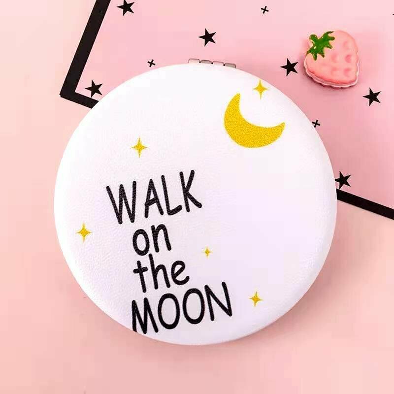 Портативное ПУ зеркало с двойной стороной круглый компактный косметический зеркало 7 см диаметр луна для путешествий и