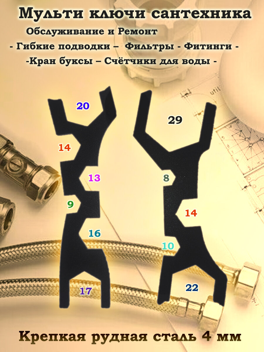 Ключ для гибкой подводки и сифона, углеродистая сталь, 8-29мм