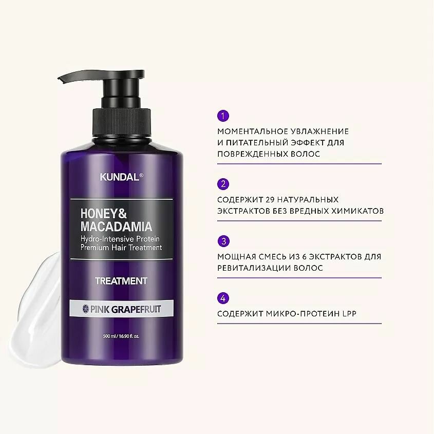 KUNDAL Кондиционер для волос Розовый грейпфрут Honey & Macadamia Treatment, 500 мл