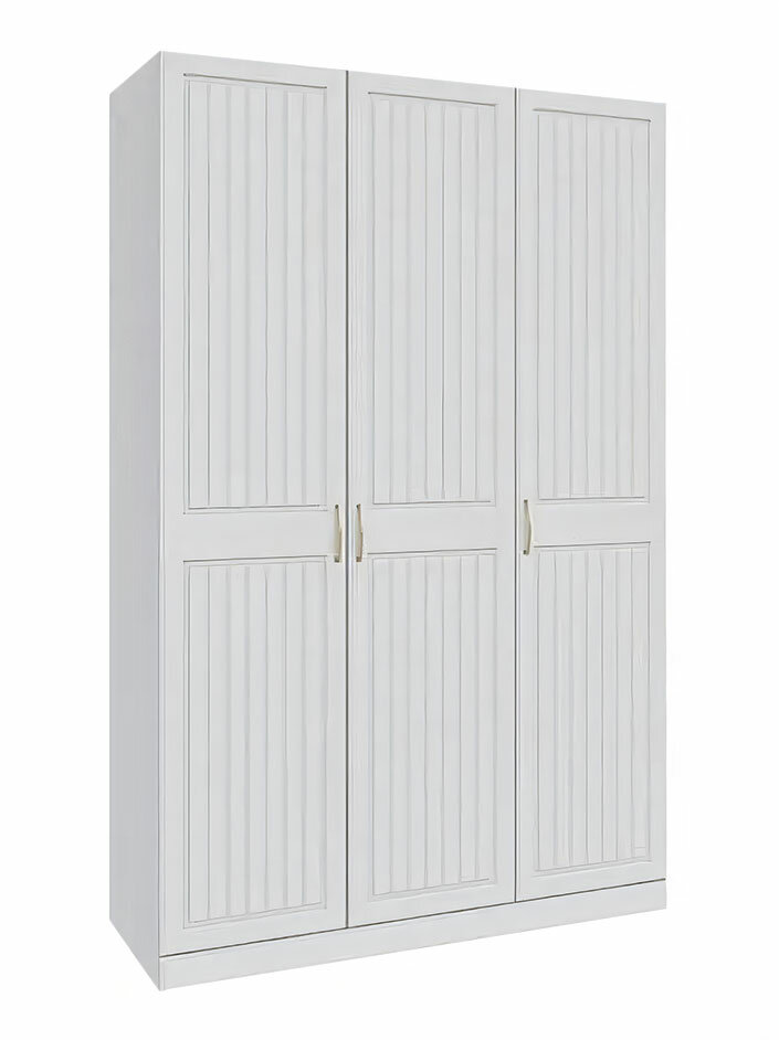 Распашной шкаф-пенал для одежды и хранения вещей Леона с полками, со штангой, 136.1х51.6х213.4 см, Белый, ЛДСП / Белый, МДФ