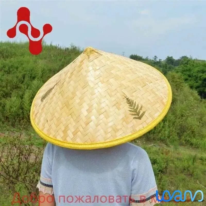 Зеленая кожаная шляпа для рыбалки на открытом воздухе с защитой от дождя и солнца для взрослых, сплетенная из бамбука, 53*53 см.