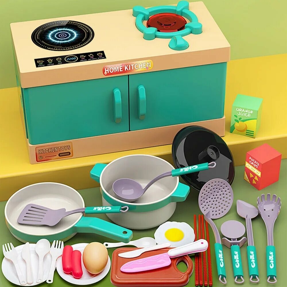 Кухня детская игровая, фрукты и овощи игрушечные, детские игрушки 33 предмета для образовательных ролевых игр для детей