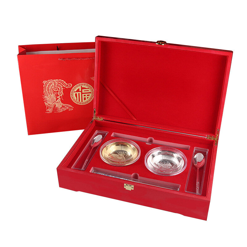 Новая подарочная коробка для столовых приборов, миска, ложка, палочки для еды, свадебная высококачественная упаковка для столовых приборов, деревянная коробка с узором дракона и феникса, свадебное торжество