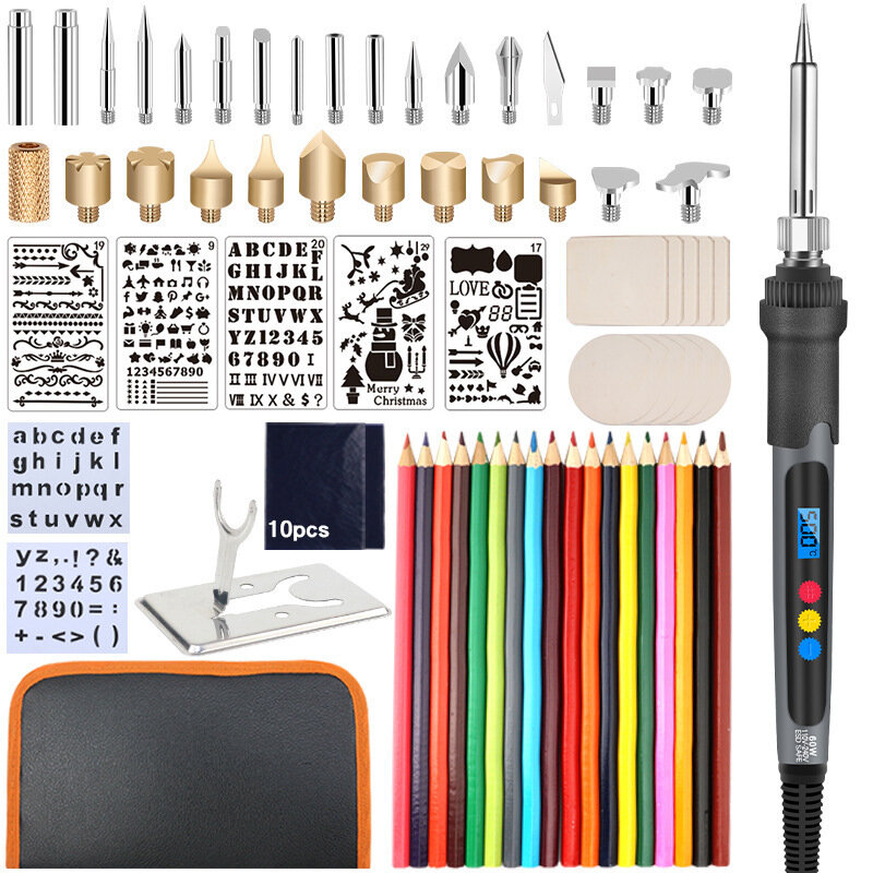 Набор электрических паяльников с цифровым дисплеем для пирографии 110V, огненная паяльная ручка, набор для выжигания по дереву