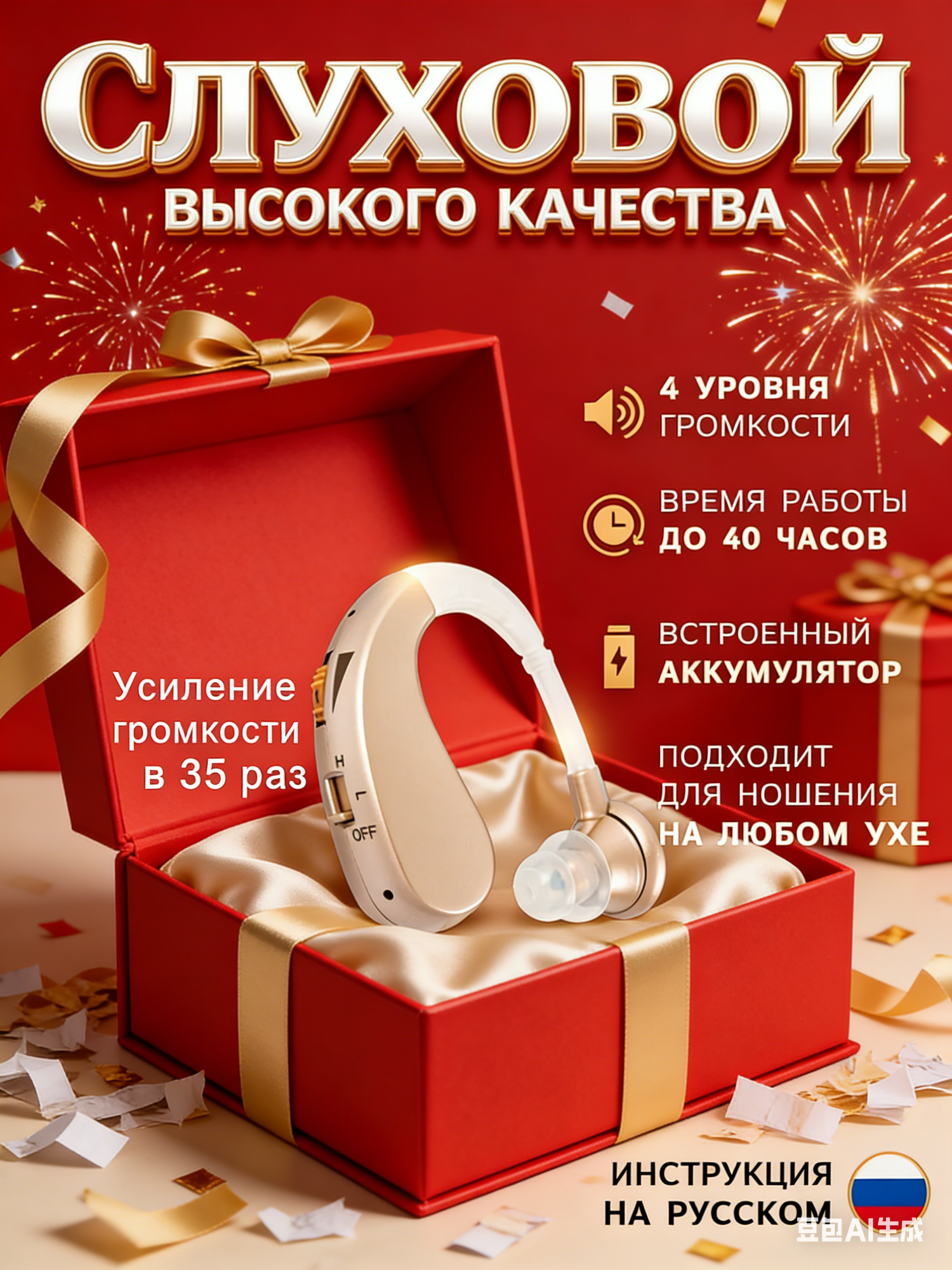 Усилитель слуха на аккумуляторе, заушный цифровой слуховой аппарат для пожилых