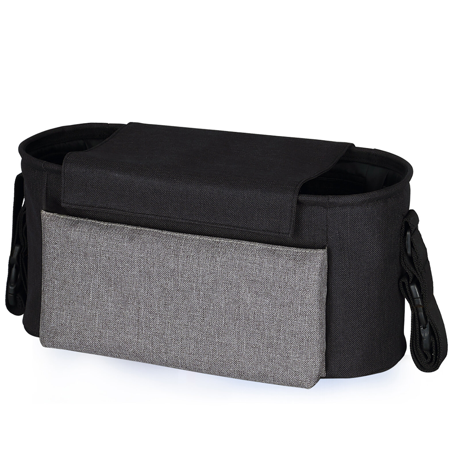 Универсальная сумка-органайзер для коляски, сумка для хранения подгузников и бутылочек, держатель для стаканчика с плечевым ремнем, черная.
