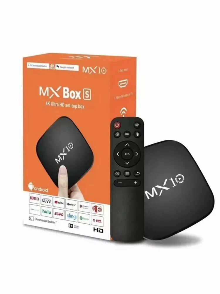 Смарт ТВ приставка MX10 4K Ultra HD Box S — Андроид 9.0 TV Box для домашнего караоке, HDR и потокового видео