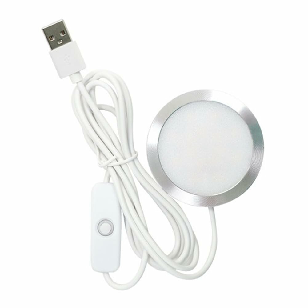 USB круглая ультратонкая алюминиевая рампа 5V низкое напряжение алюминий 3D печать модель компонент светильник для шкафа светодиодный, точечный свет 5W5V 8см, белый, пластик, 1 шт.