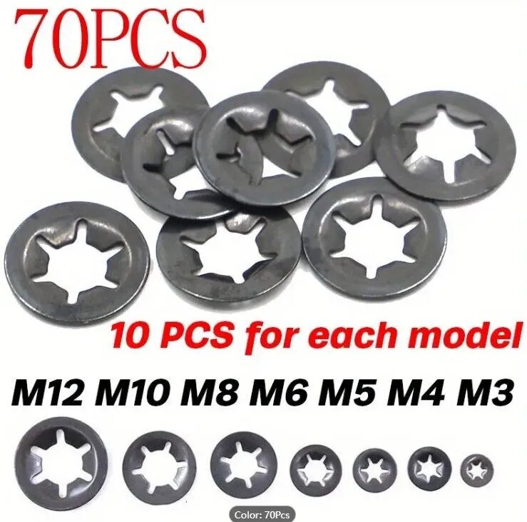 70pcs Зубчатые стопорные шайбы стопорные шайбы starlock M3-M12