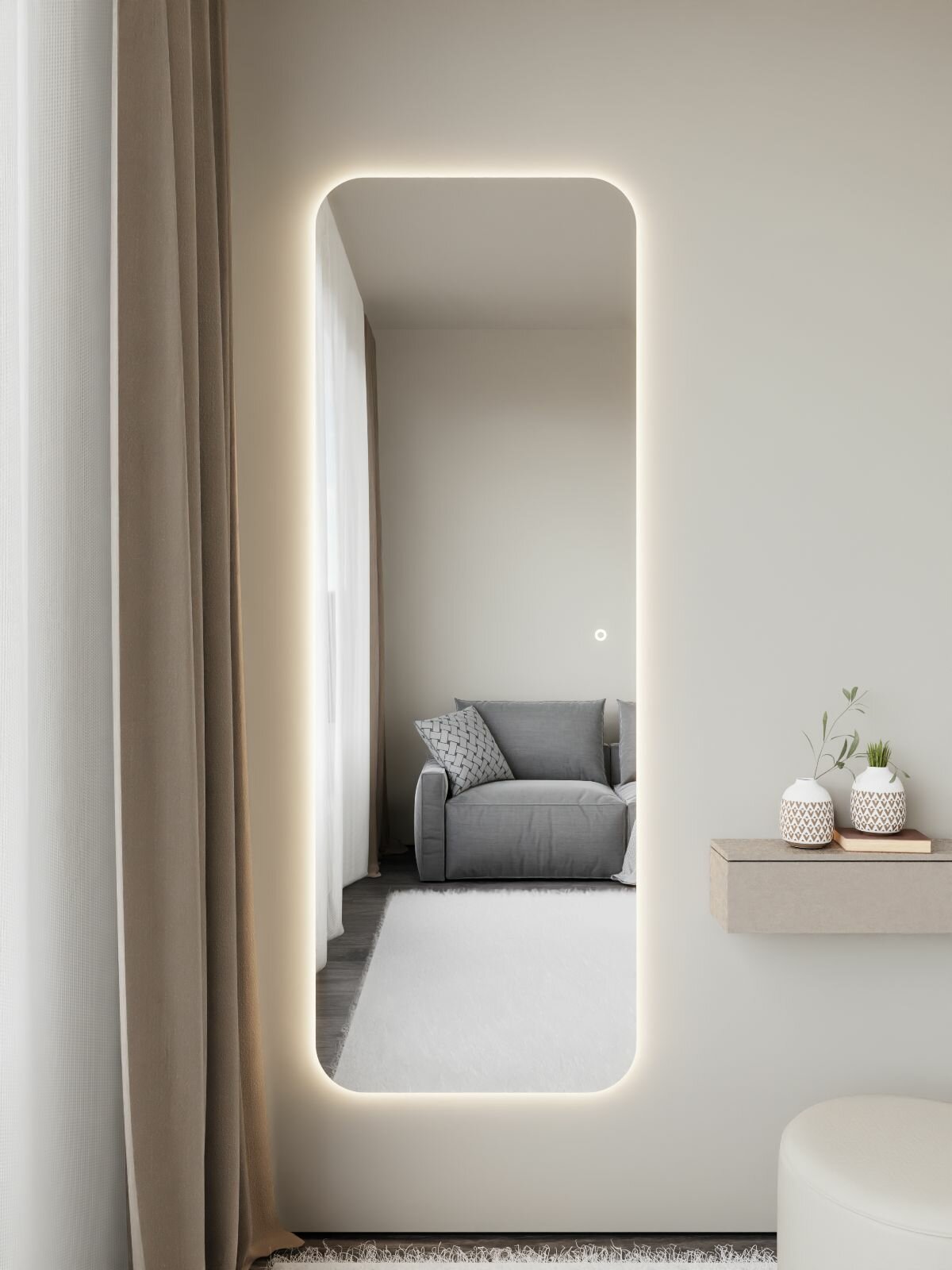 Зеркало настенное 180х60 см. мягкий квадрат BLX MIRROR с подсветкой сенсорное