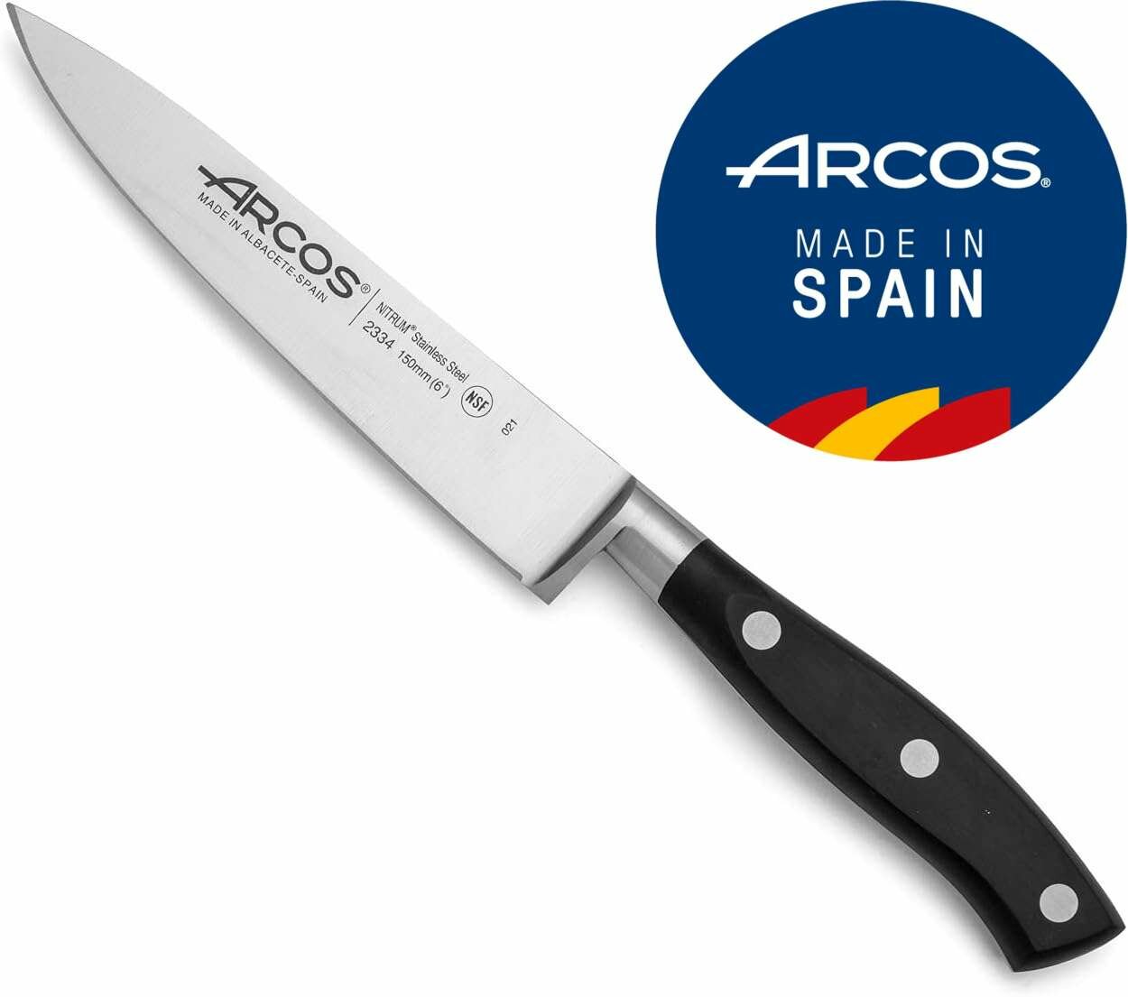 Поварской нож Arcos Riviera, кованный, Испания, лезвие 15 см, чёрный