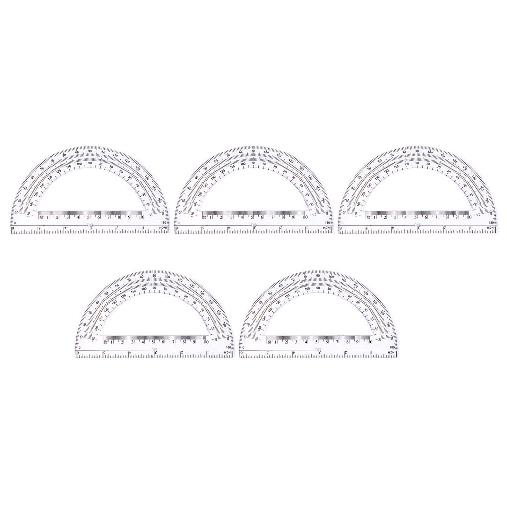 Набор из 5 Прозрачных Транспортиров на 180 Градусов, 6-Дюймовые Транспортиры для Черчения