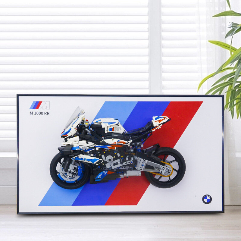 Совместимо с LEGO кирпичами, настенная рамка для мотоцикла BMW M1000RR, доска для демонстрации, сборка, образовательная игрушка