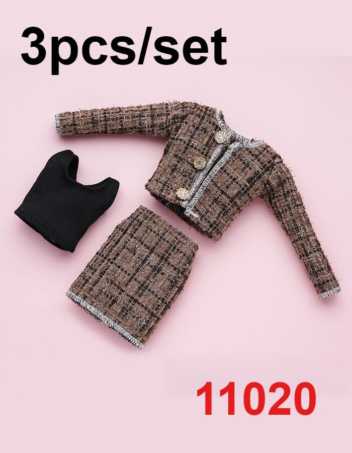 3pcs/set коричневое пальто и юбка, подходящие для 30 см 11 дюймовый наряд куклы