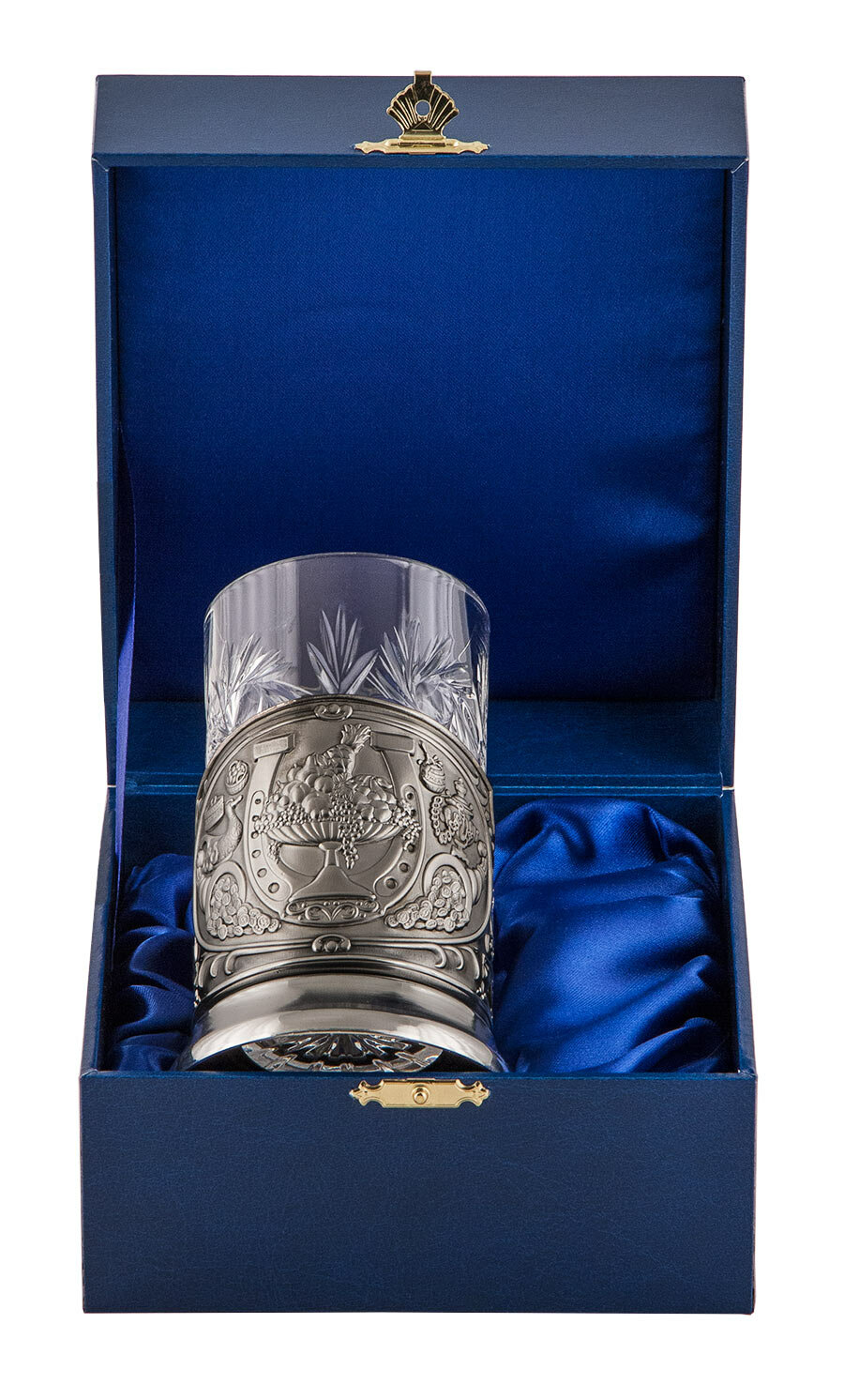 Подстаканник "Рог изобилия" - дерев. футляр, хруст. стакан, штамп ПД-358