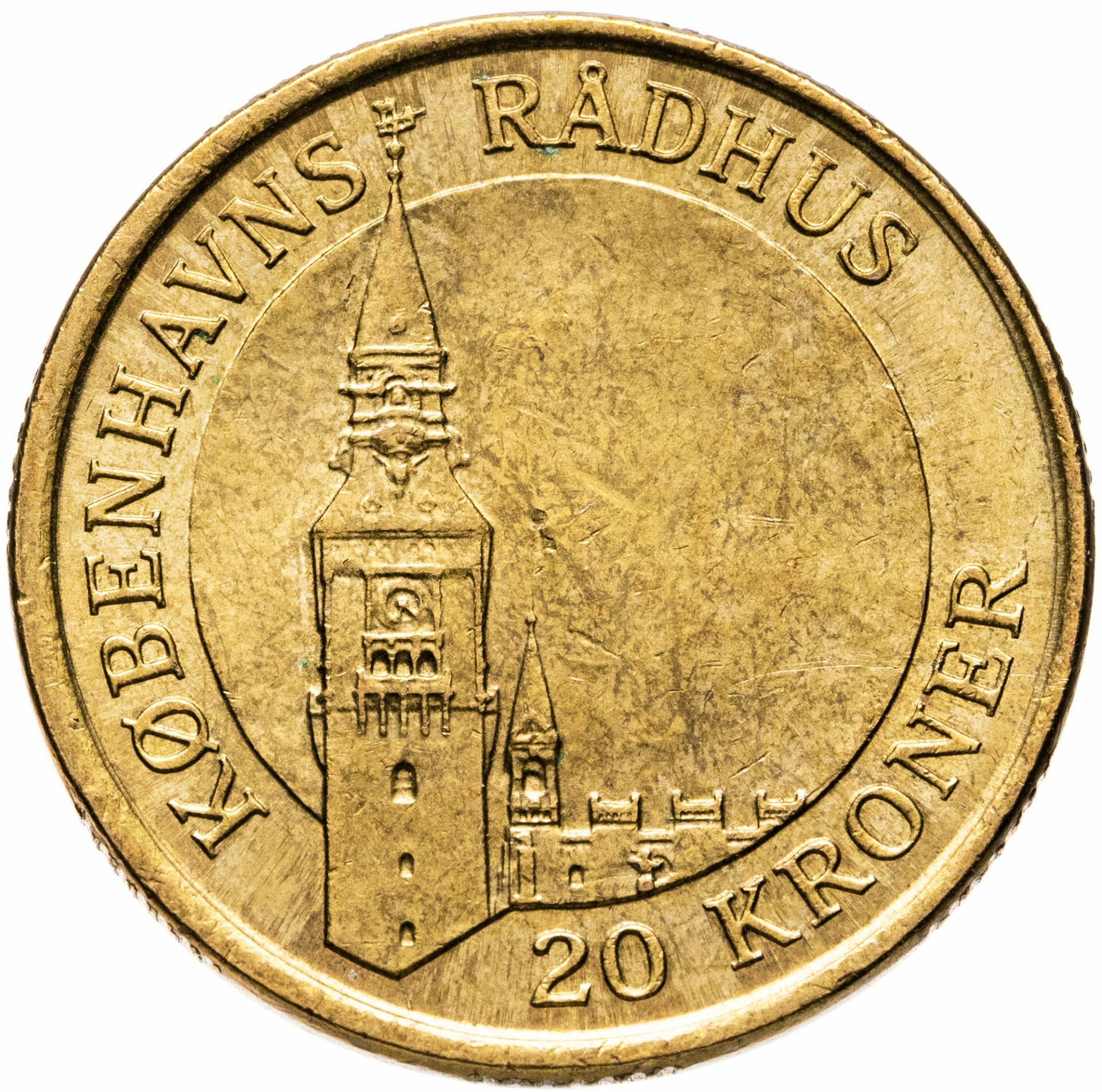 Дания 20 крон kroner 2007 "Башня Ратуши, Копенгаген", Бронза, в сохранности AU