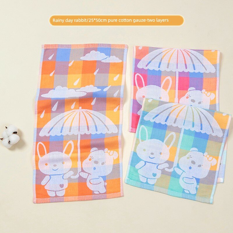 Набор детских хлопковых полотенец Rainy Rabbit, 3 шт, 25x50 см, мягкие и быстро сохнущие для младенцев