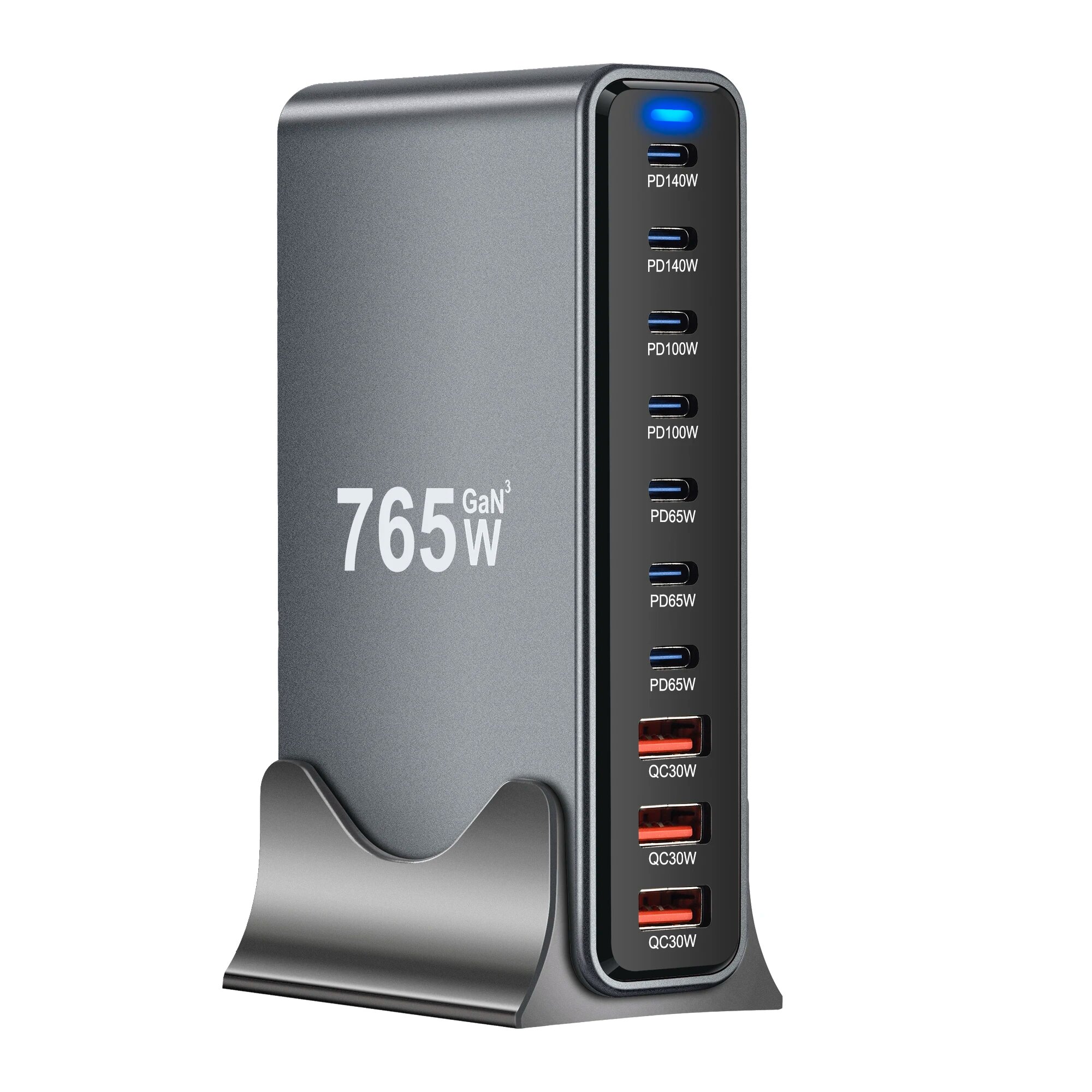 800 Вт/765 Вт/730 Вт Быстрое зарядное устройство USB C GaN Блок двойной 140 Вт 765W 7C3A, EU Plug
