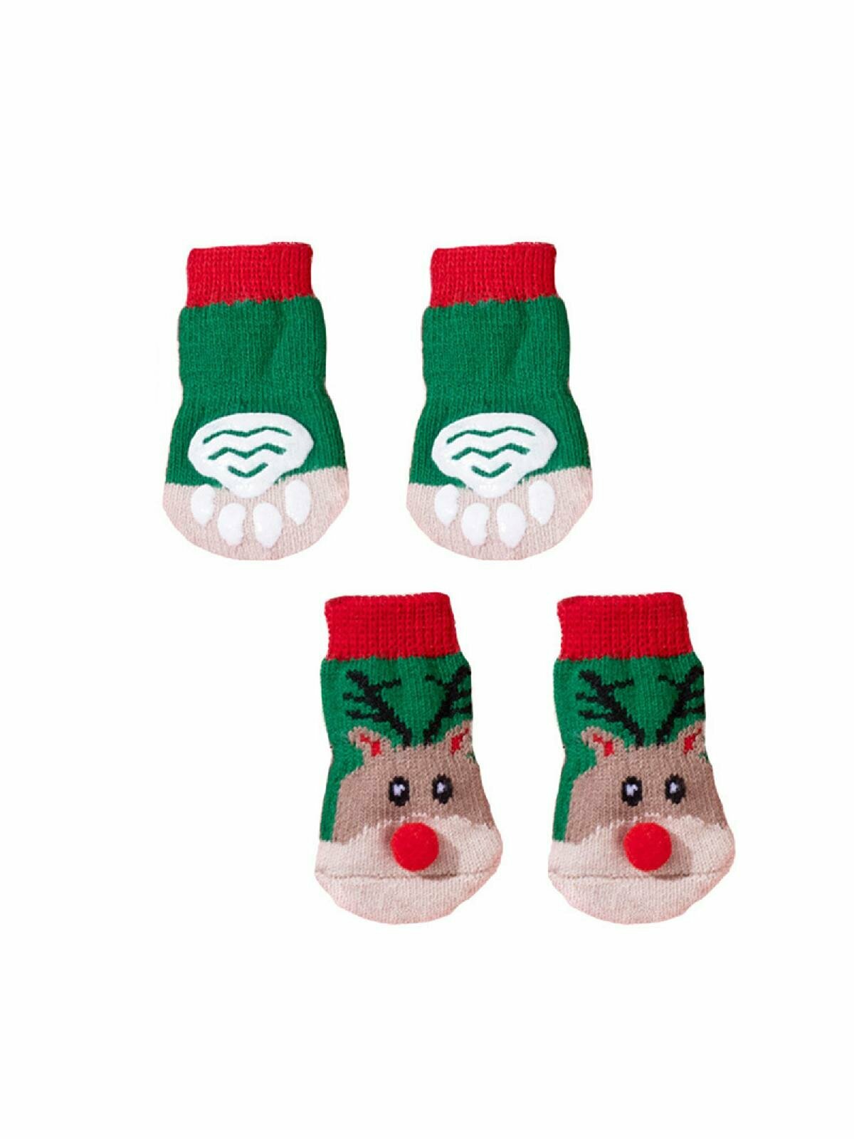 4шт Носки для собак Защитная обувь для собачьих лап Пинетки с рисунком лап