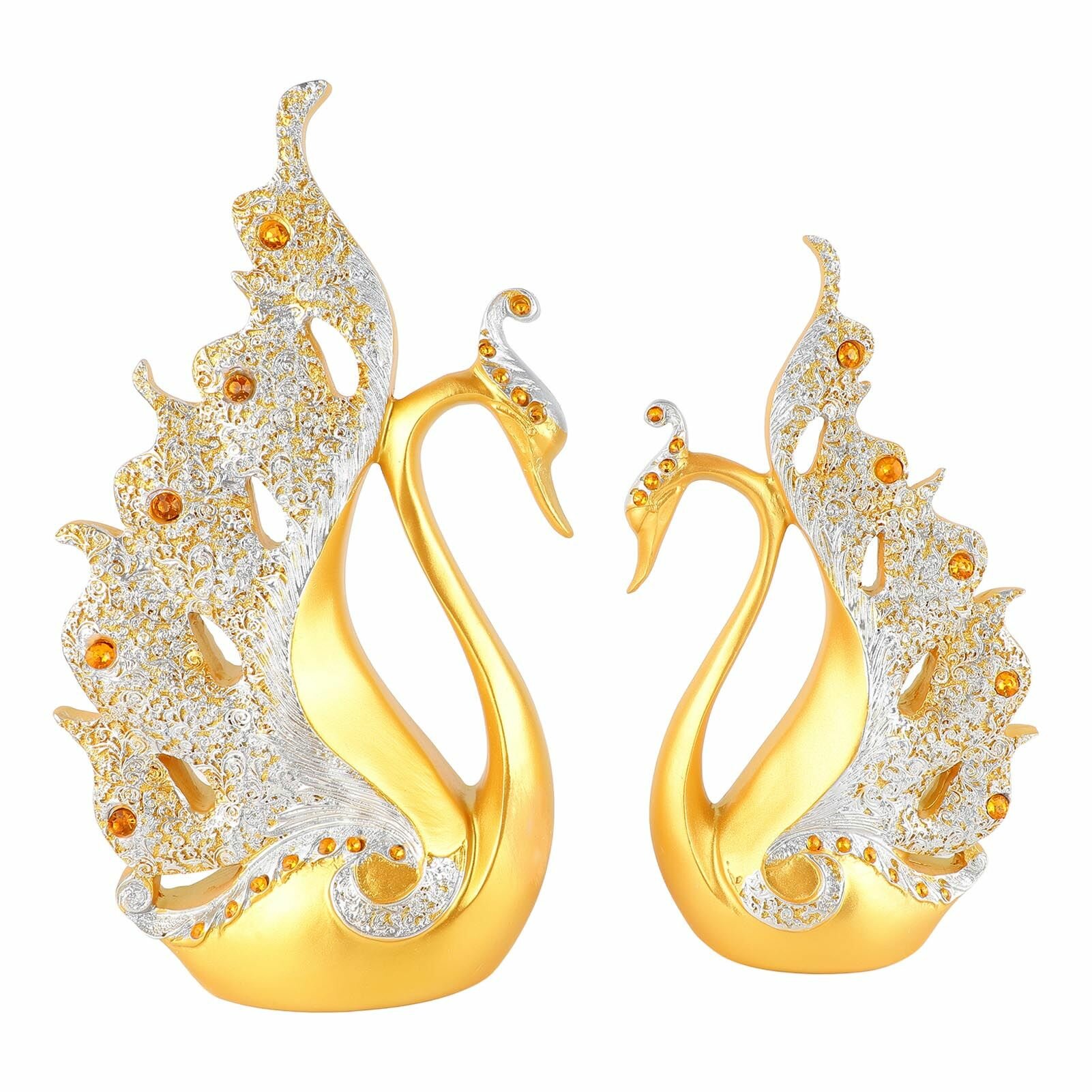 Парные фигурки лебедей из смолы золотого цвета