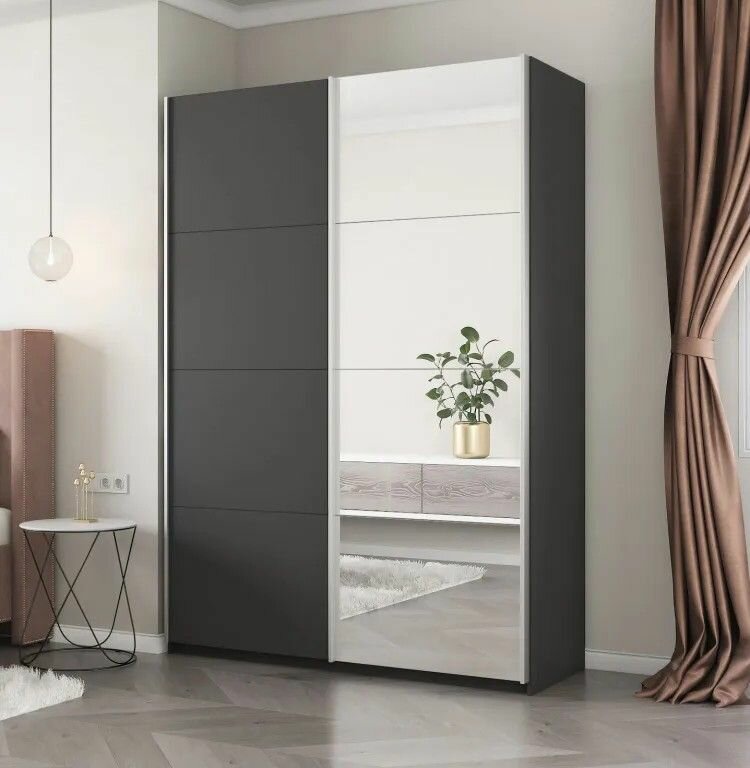 Шкаф-купе Билли 2-х дверный, (ДСП/Зеркало) 160х57х230 см. Серый диамант