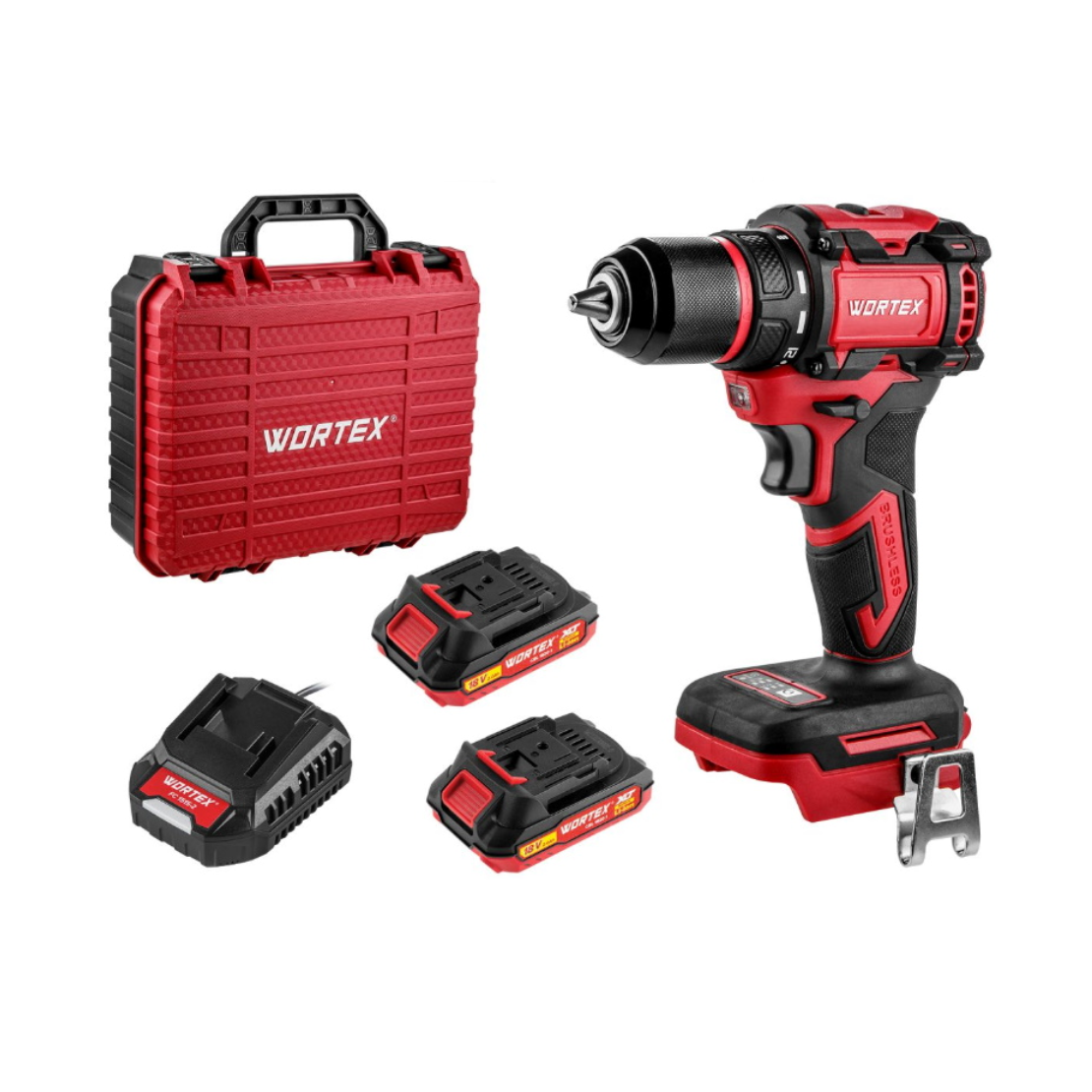 Дрель-шуруповерт аккумуляторная Wortex BD 2025-1 Dli, 50 Н·м, 18 В, 2 скорости, Li-Ion, кейс, красный