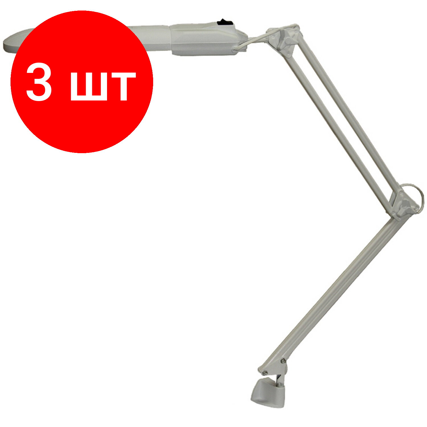 Комплект 3 шт, Светильник настольный "Дельта", на струбцине, люминесцентный, 11 Вт, серый, высота 70 см, 2G7