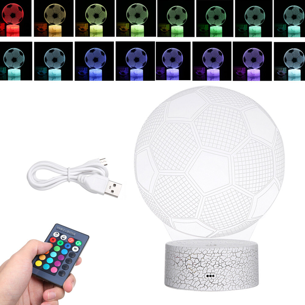 3D Настольная лампа для ночи с эффектом иллюзии "Футбол", светодиодная, с изменением цвета, с сенсорным и дистанционным управлением, в подарок детям, для дома, материал: основа ABS + акриловая пластина, 5 стилей, входное напряжение 5В, мощность 2Вт,