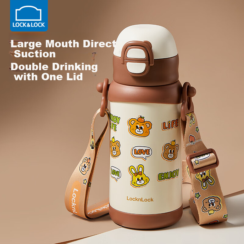 LOCK&LOCK Kids Insulated Straw Water Bottle for School 6-12 Years Old Boys Girls Kindergarten Stainless Steel Water Kettle