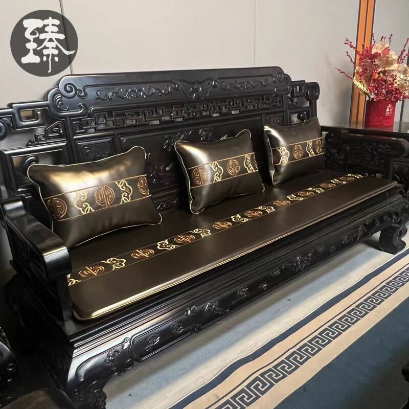 Китайский стиль красный деревянный диван с кожаной подушкой, всесезонный, нескользящий, водонепроницаемый, красный деревянный стул, диван, охлаждающая подушка, гостиная, индивидуальный заказ